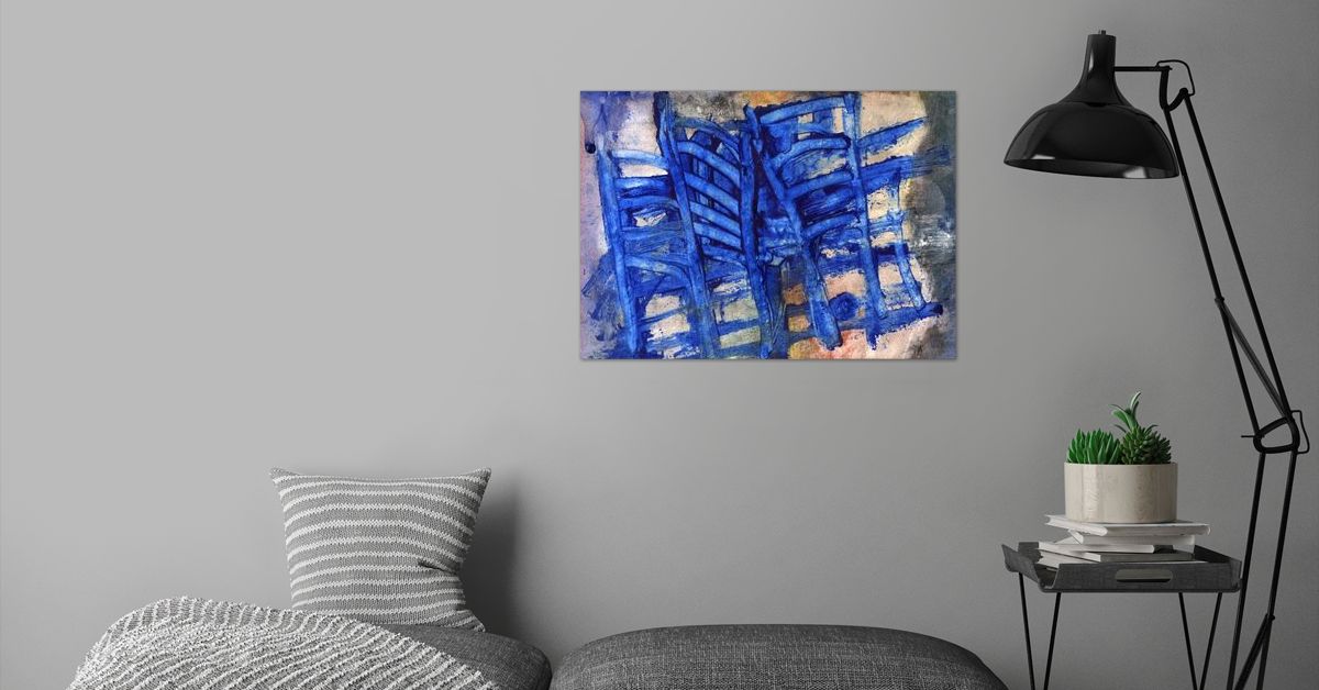 'blue chairs' Poster by agnes trachet | Displate