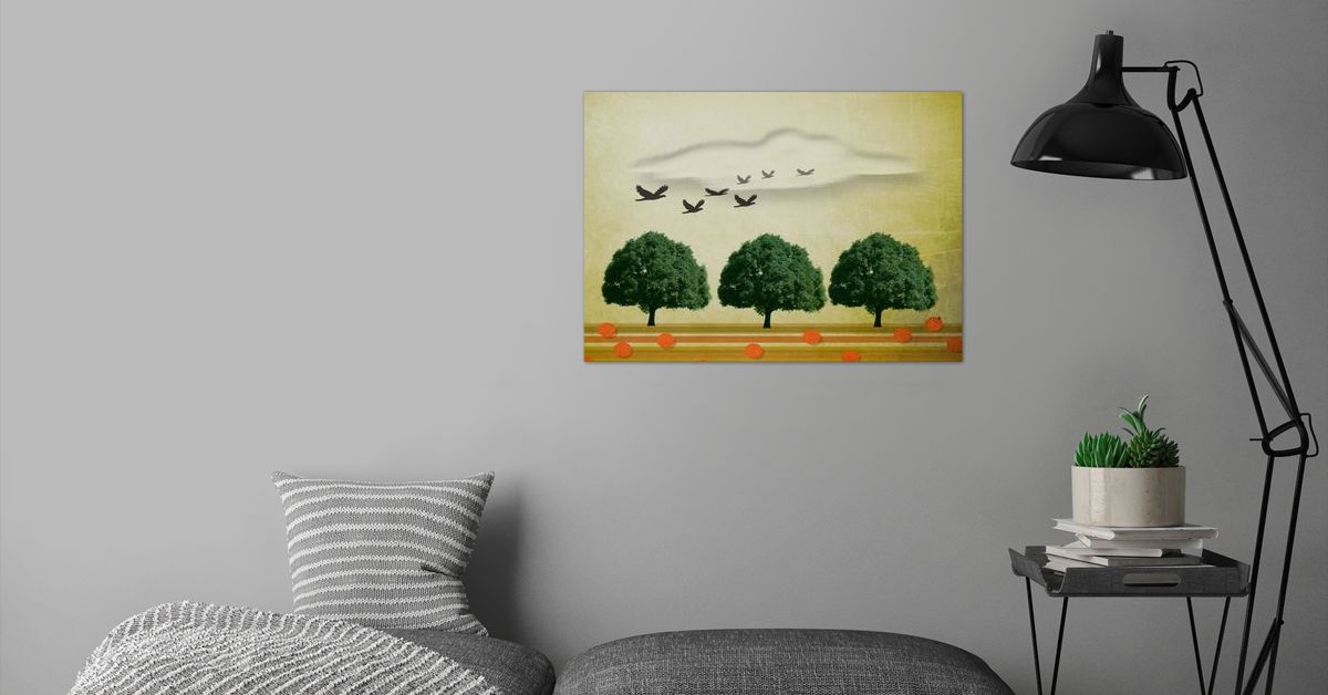 'digital trees with birds' Poster by Roswitha Lorz | Displate