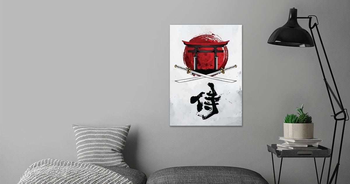 'Samurai Katana, Tori Gate and Kanji' Poster by Cornel Vlad | Displate