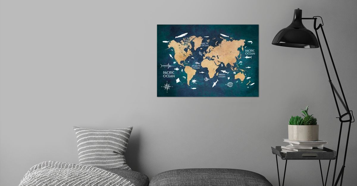 'World Map Oceans Life' Poster by Justyna Jaszke | Displate
