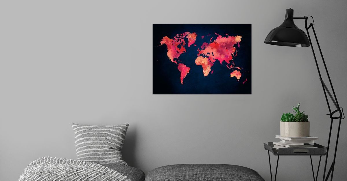 'World map red' Poster by Justyna Jaszke | Displate