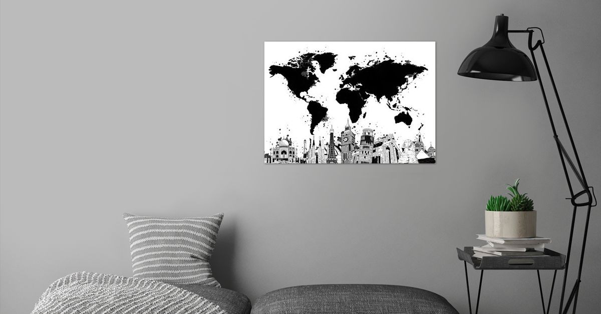 'World map skyline 2' Poster by Bekim Art | Displate