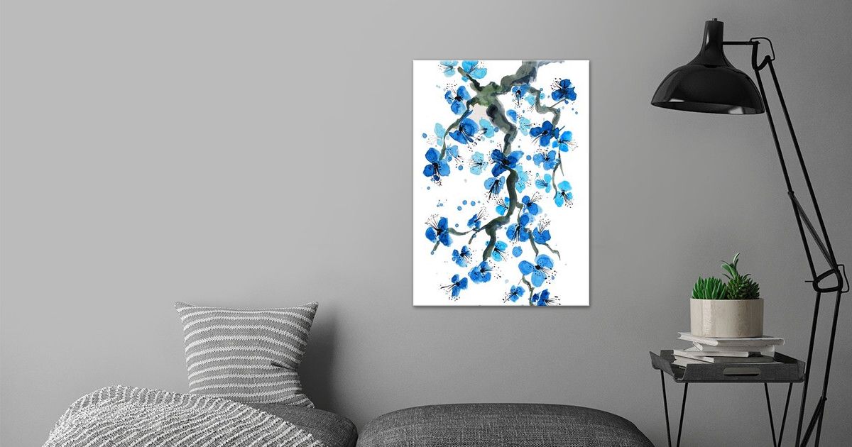 'Blue Japanese Blossoms' Poster by Sebastian Grafmann | Displate