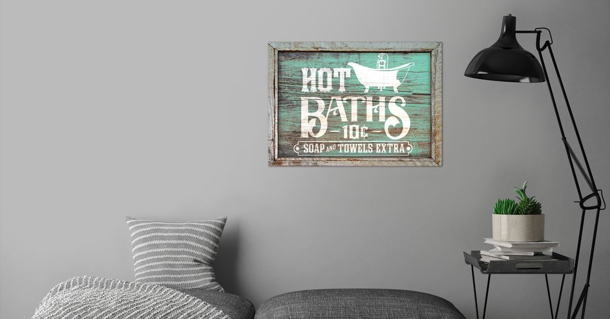 'Hot Baths Antique Sign' Poster by Vertigo Creative | Displate