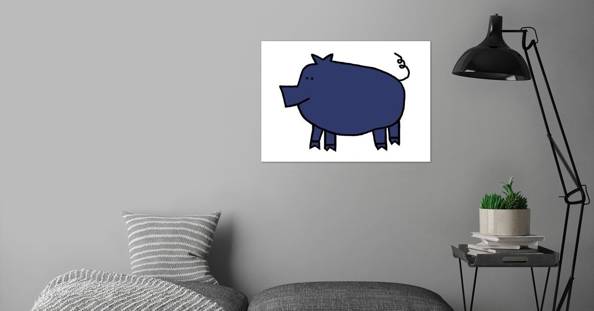 'Blue Pig' Poster by ellenhenryart | Displate