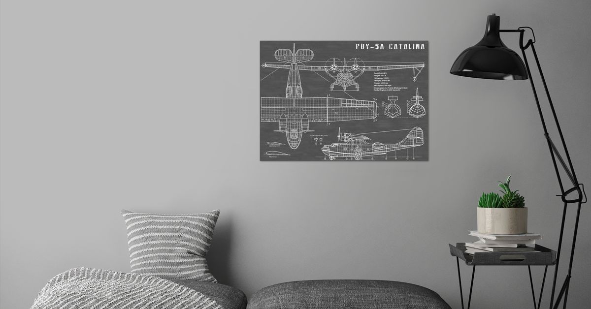 'Catalina Vintage Airplane' Poster by Action Blueprint Art | Displate