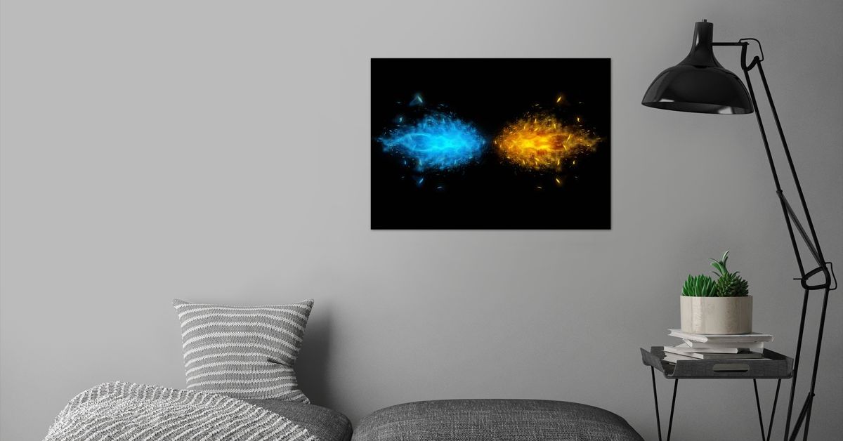'blue and red fire' Poster by dam art | Displate