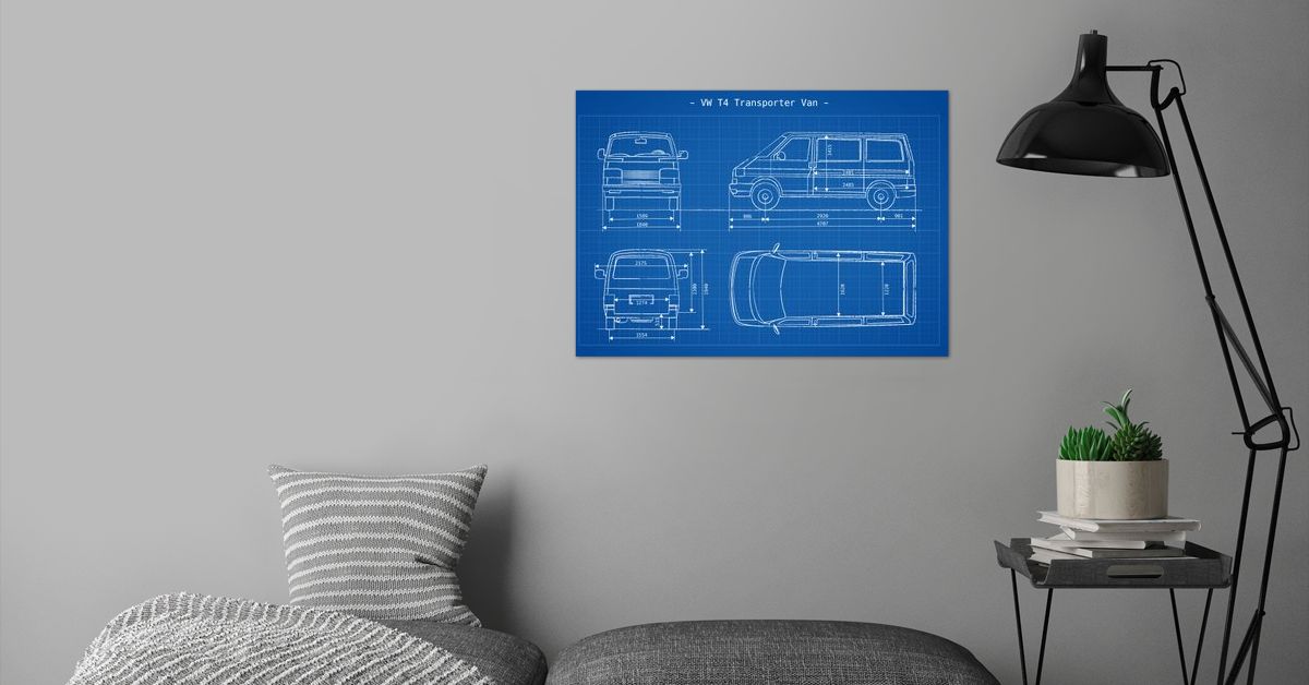 'VW T4 Blueprint' Metal Poster - cirt raul | Displate