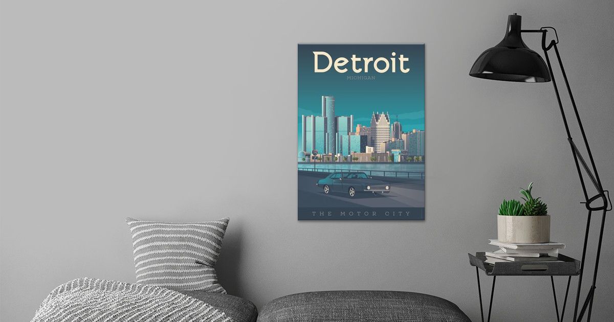 'Detroit Travel Poster' Poster by Olahoop Travel Posters | Displate