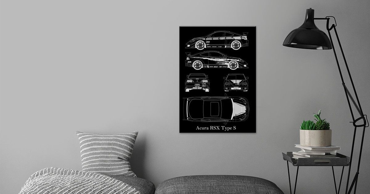 'Acura RSX Type S Blueprint' Poster by B & W Arts | Displate