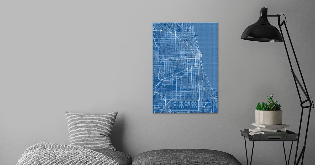'Chicago City Map Blueprint' Poster by deMAP Studio | Displate