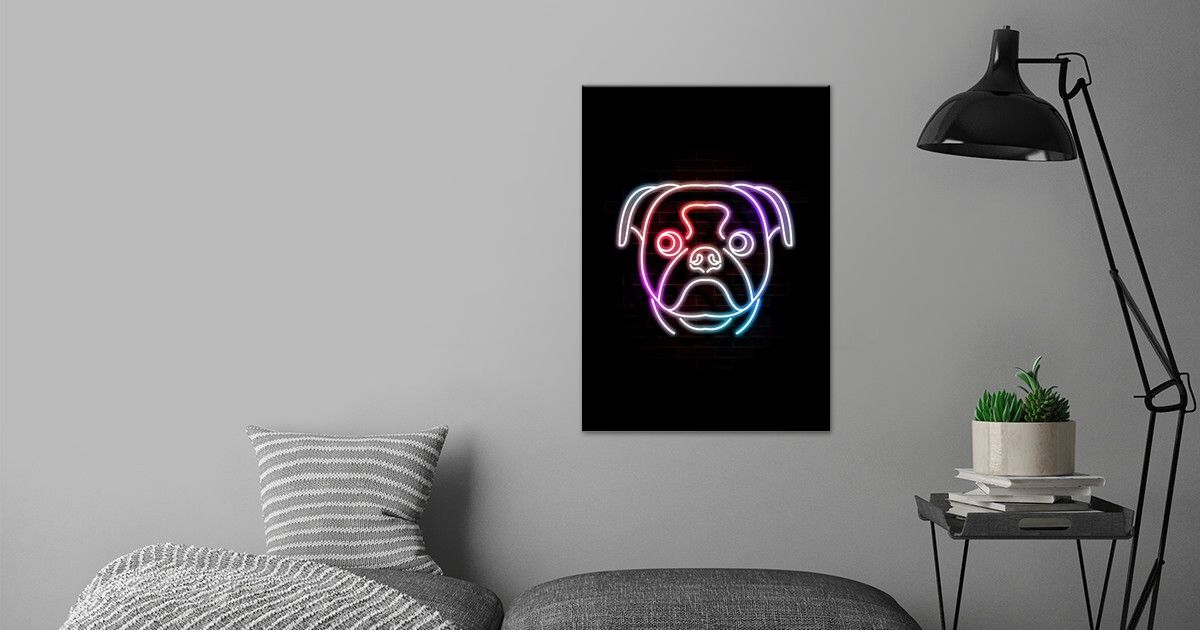 'pug dog neon art' Poster by Izmo Scribbles | Displate