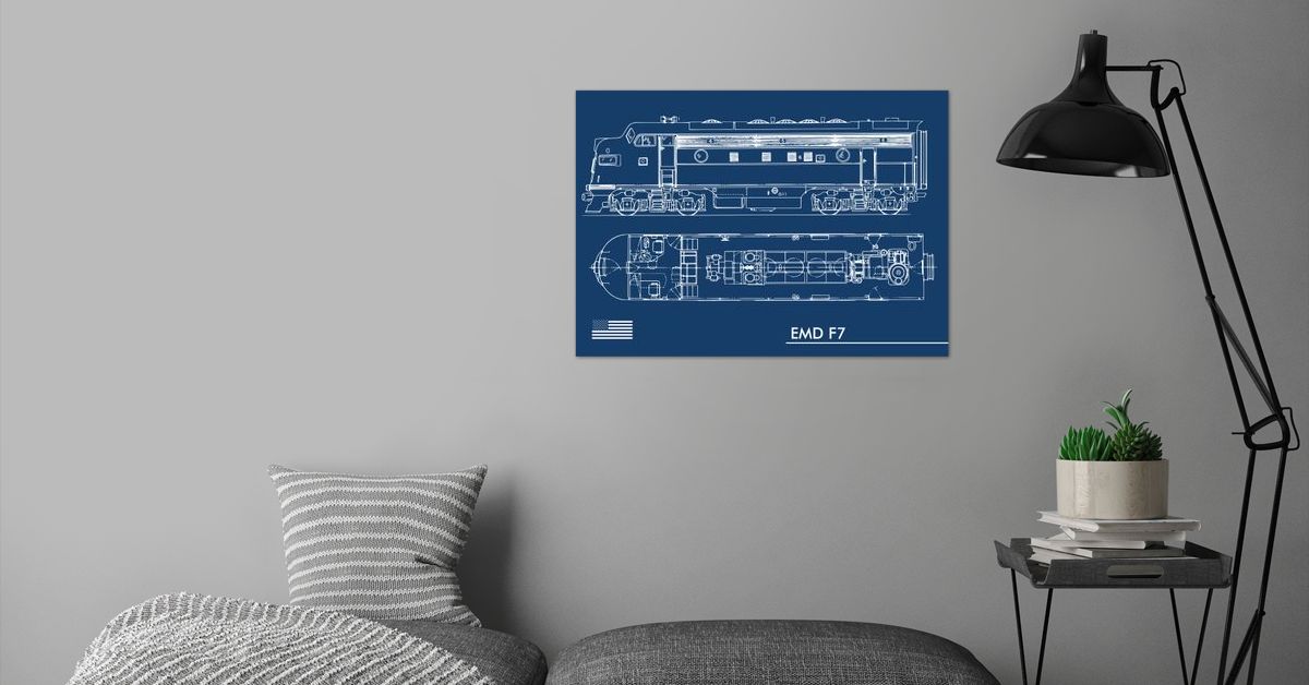 'EMD F7 TRAIN USA BLUEPRINT' Poster by Atomic Chinook | Displate