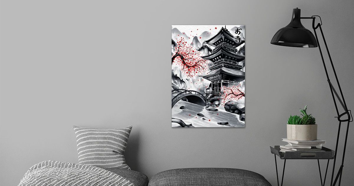 'Japanese Temple Ink Wash' Poster by B Cubed Designs | Displate