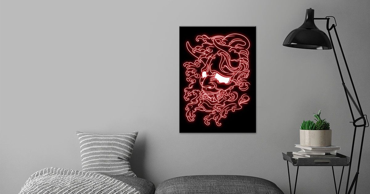 'Oni mask neon' Poster by Pegasus Art | Displate