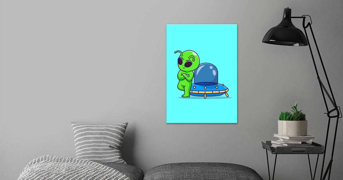 'Cute alien lean on ufo' Poster by Le Duc Hiep | Displate