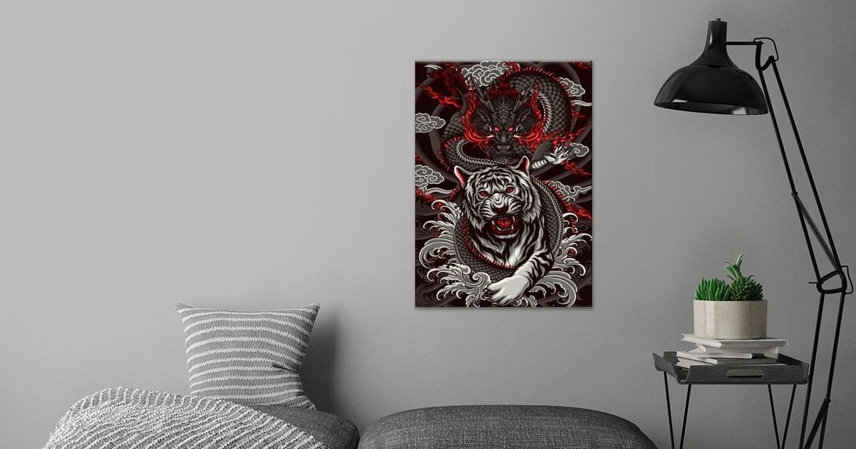 'Dragon attacker Tiger' Poster by Nabila Art | Displate