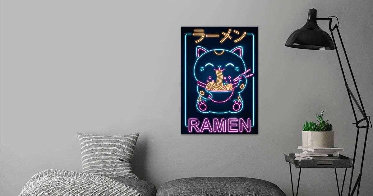 'Retro Neko Ramen Sign' Poster by Donnie | Displate