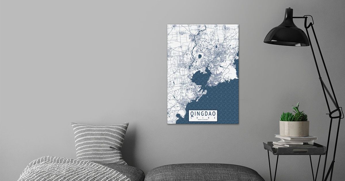'Qingdao City Map Coastal' Poster by deMAP Studio | Displate