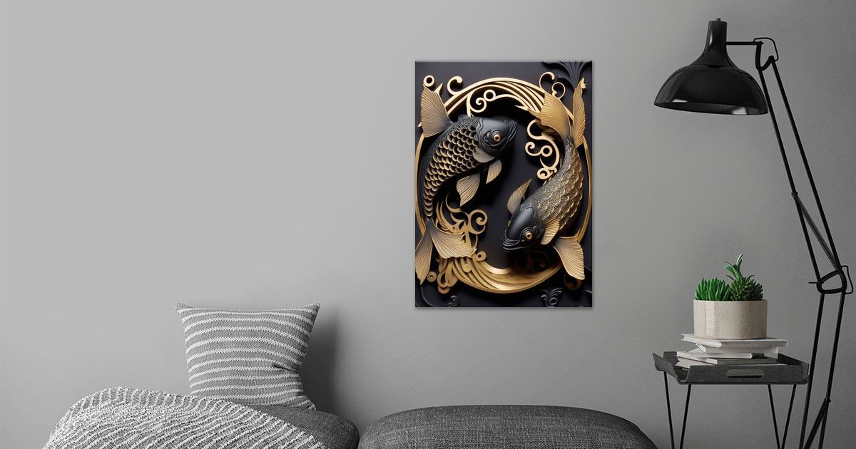 'Koi Fish Golden Art Deco' Poster by Luong Phat | Displate
