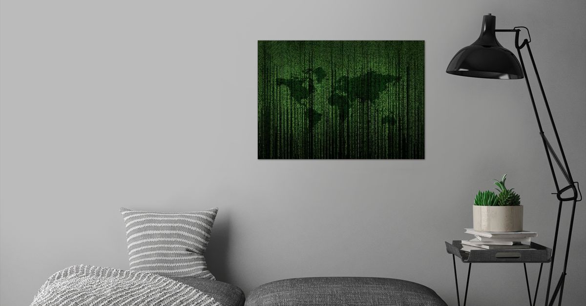'World Map Green Code' Poster by Finn Vidtak | Displate