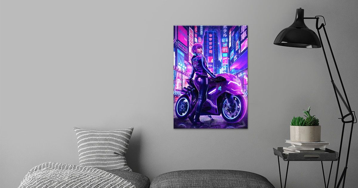 'Cyberpunk Biker Anime Girl' Poster by B Cubed Designs | Displate