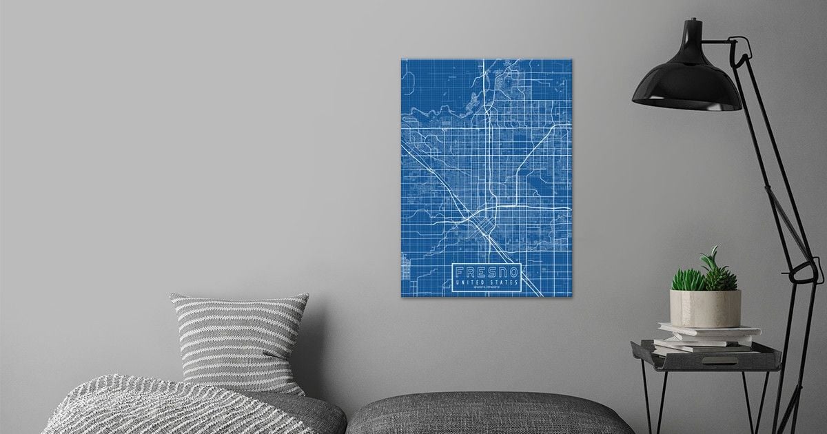 'Fresno City Map Blueprint' Poster by deMAP Studio | Displate