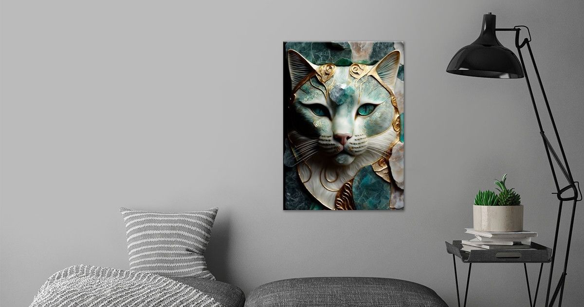 'Abstract Cat Gem Kintsugi ' Poster by Pixaverse | Displate