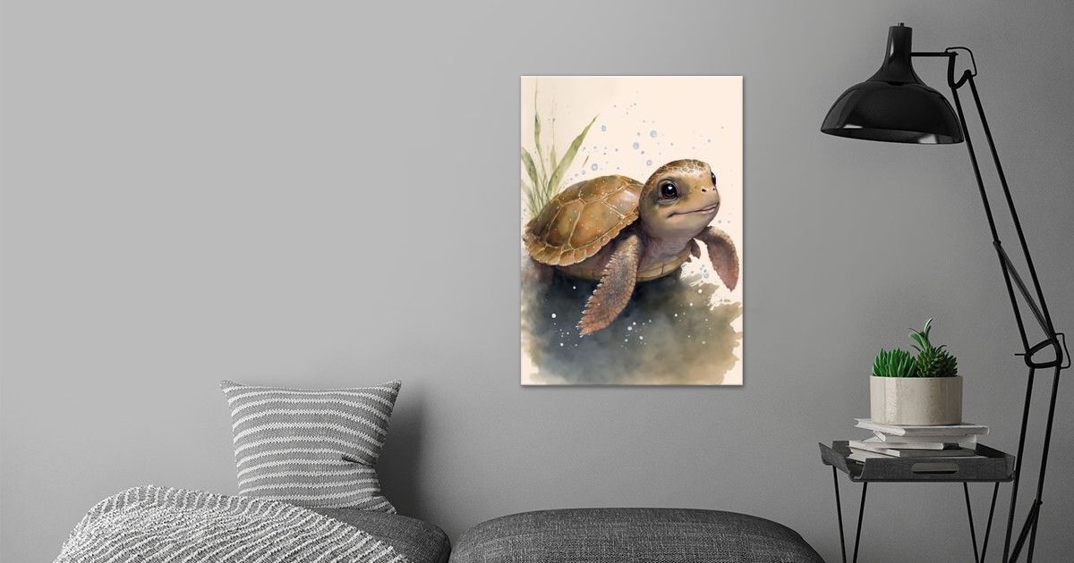 'Cute Baby Turtle Painting' Poster by Pixaverse | Displate