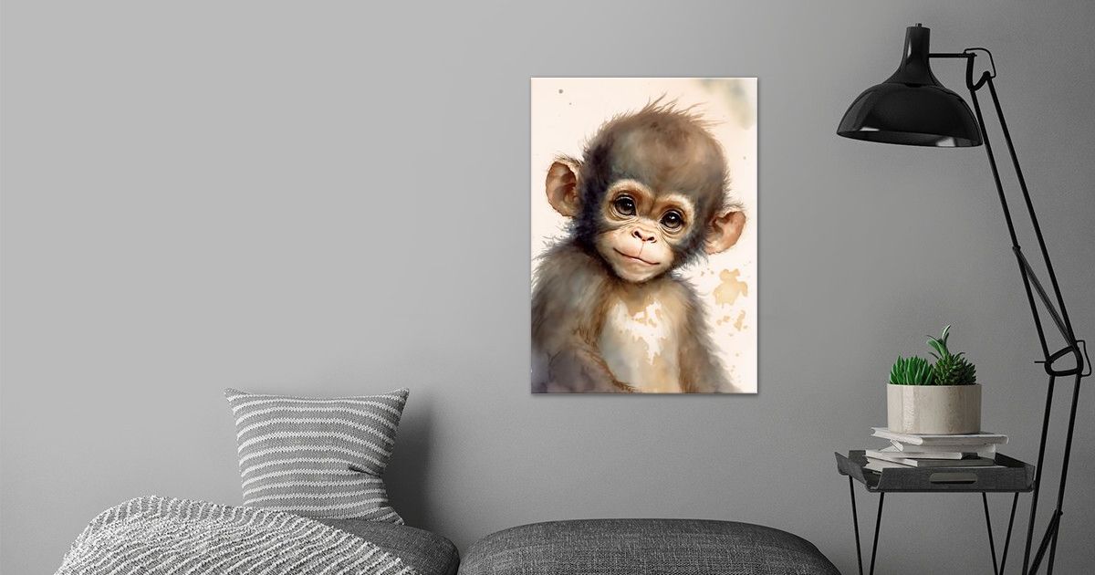'Cute Baby Monkey Painting' Poster by Pixaverse | Displate