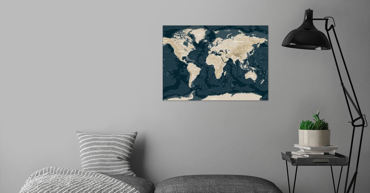'Topographic World Map Tan' Poster by Alo | Displate