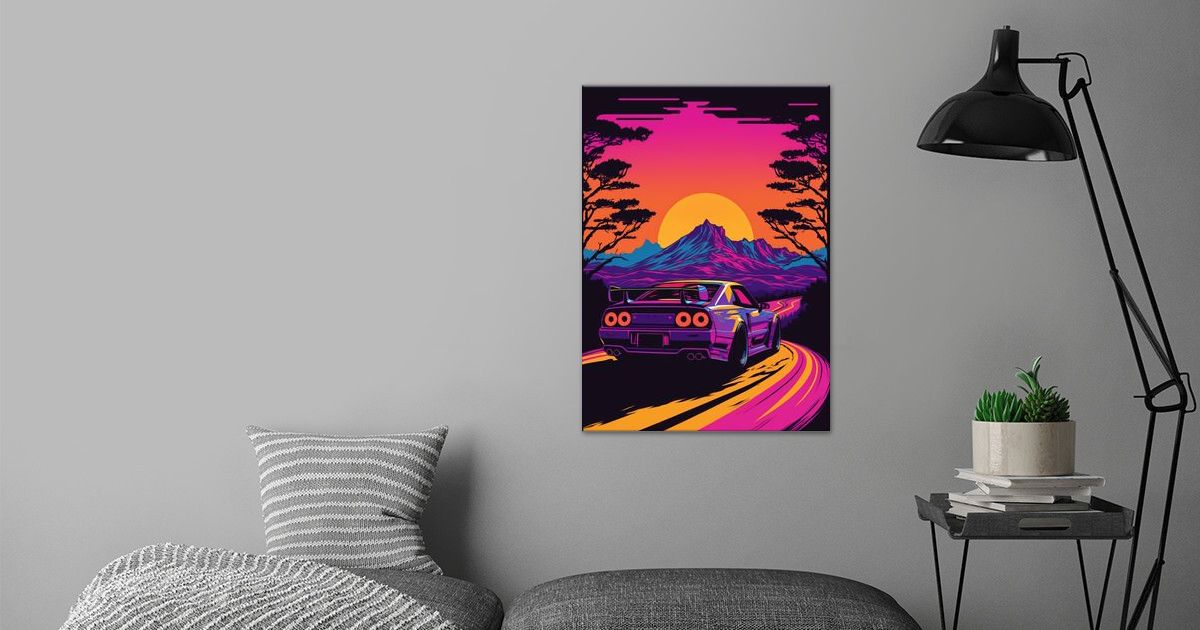 ' R32 Skyline Synthwave ' Poster by Pixaverse | Displate
