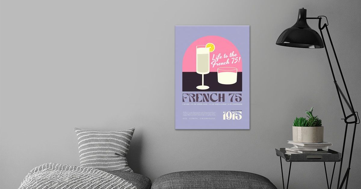 'French 75 Cocktail Pink' Poster by SipCircle | Displate