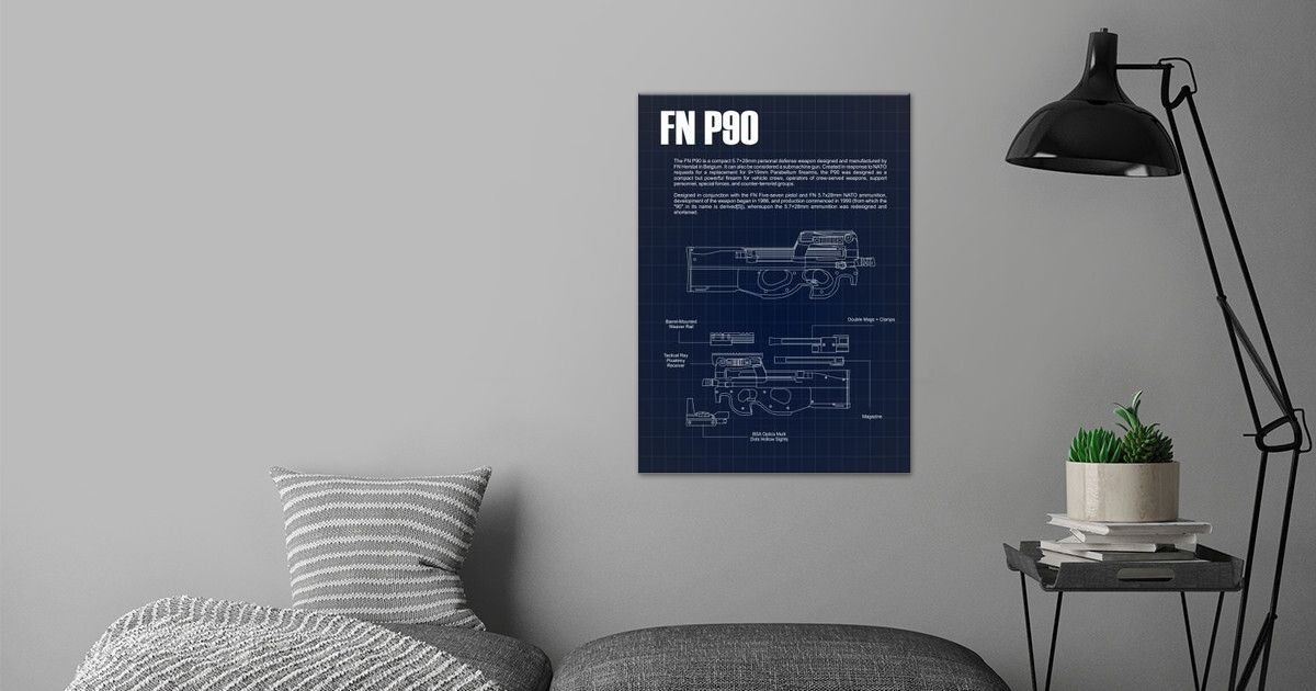 'FN P90 Blueprints' Poster by Alex Bayu | Displate
