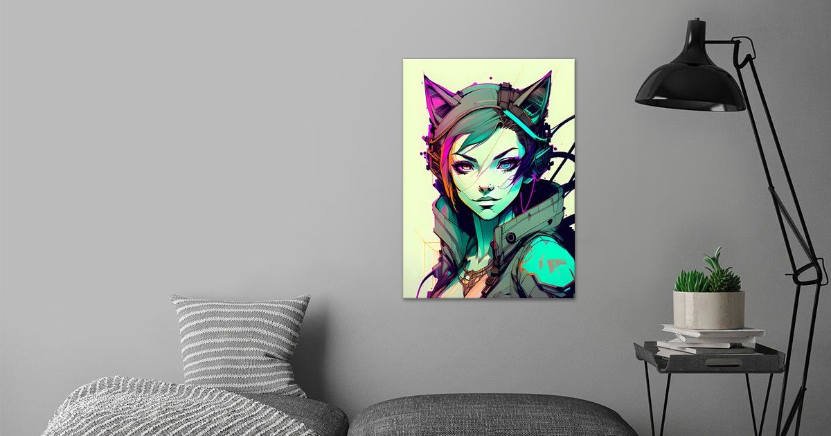 'Cyber Cat Girl Artwork' Poster by Rizky Irawan | Displate