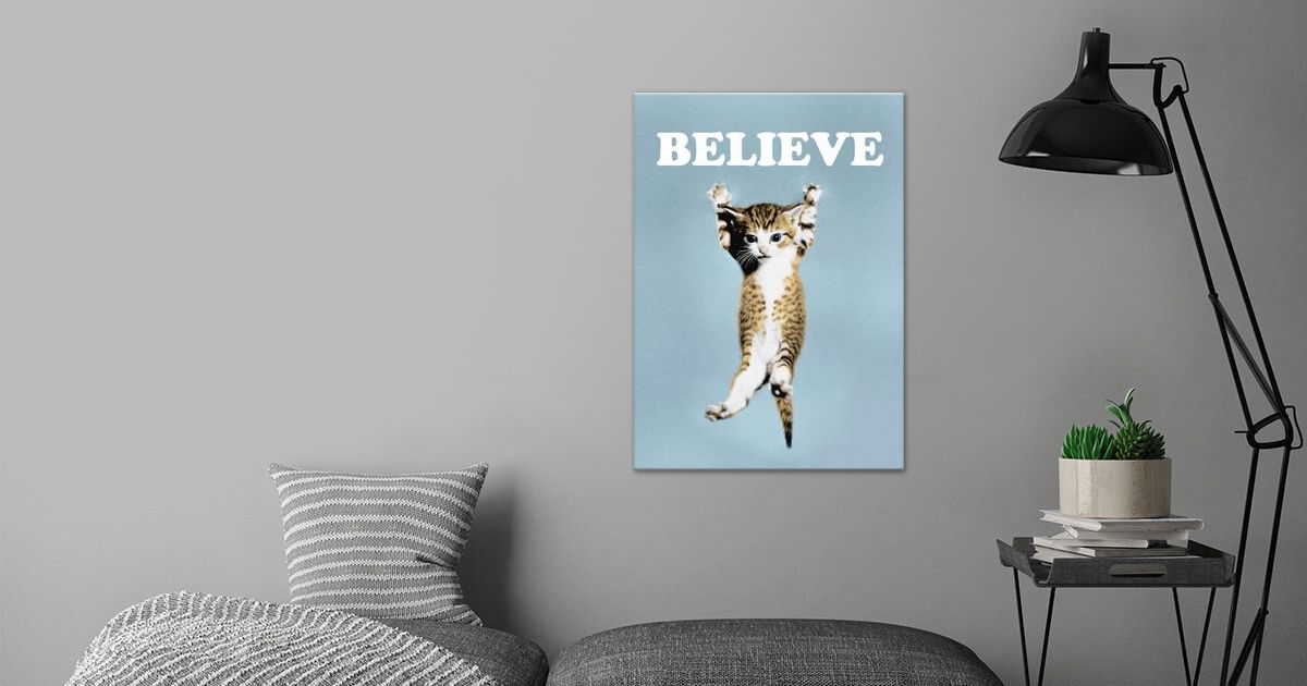 'Believe Cat Poster Vintage' Poster by Team Awesome | Displate