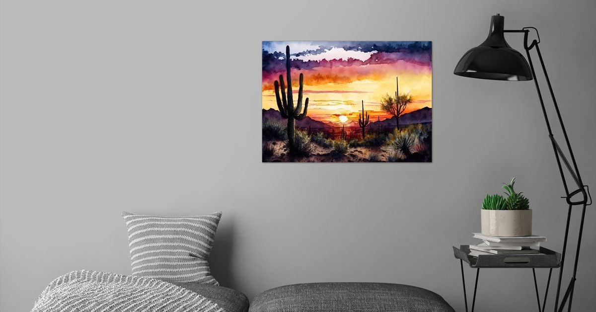 'Desert Watercolor Sunset' Poster by Nick Lopez | Displate