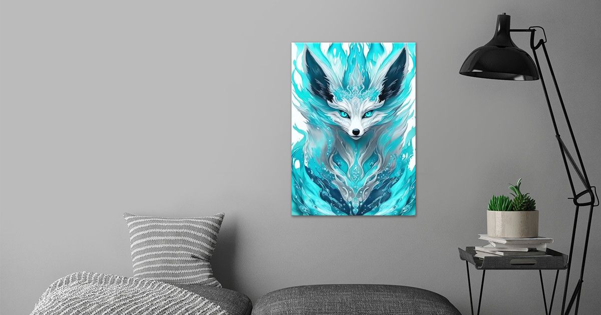'Blue Flame Kitsune' Poster by Alex Bayu | Displate
