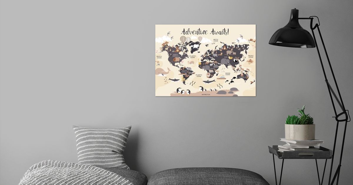 'Adventure Awaits World Map' Poster by Urban Epiphany | Displate