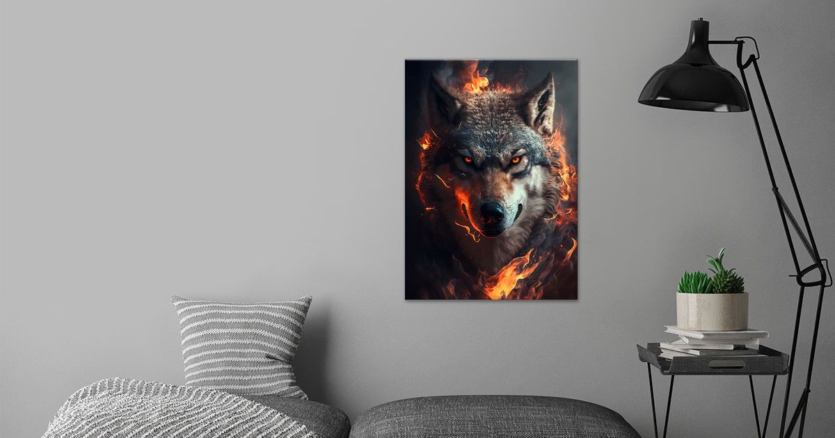 'wolf on fire artwork ' Poster by MK studio | Displate