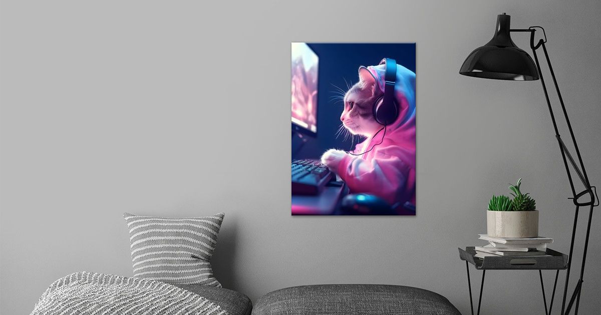 'Neon Gamer Cat' Poster by GoodLifeImages | Displate