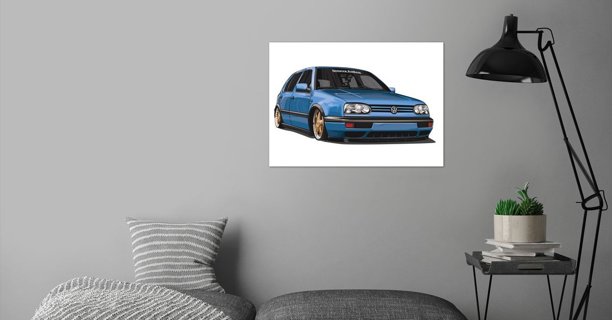 'Bagged VW Golf MK3 Blue' Poster by POWERDRAWINGS | Displate