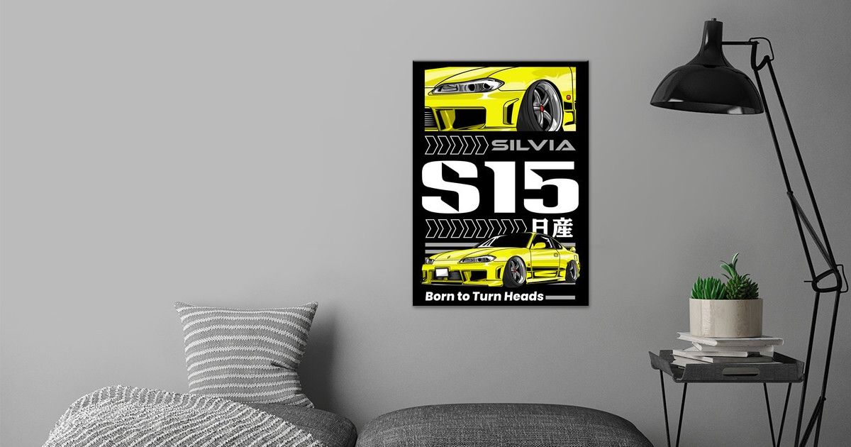 'Yellow Silvia S15 Car' Poster by Mikhaila Poster Design | Displate