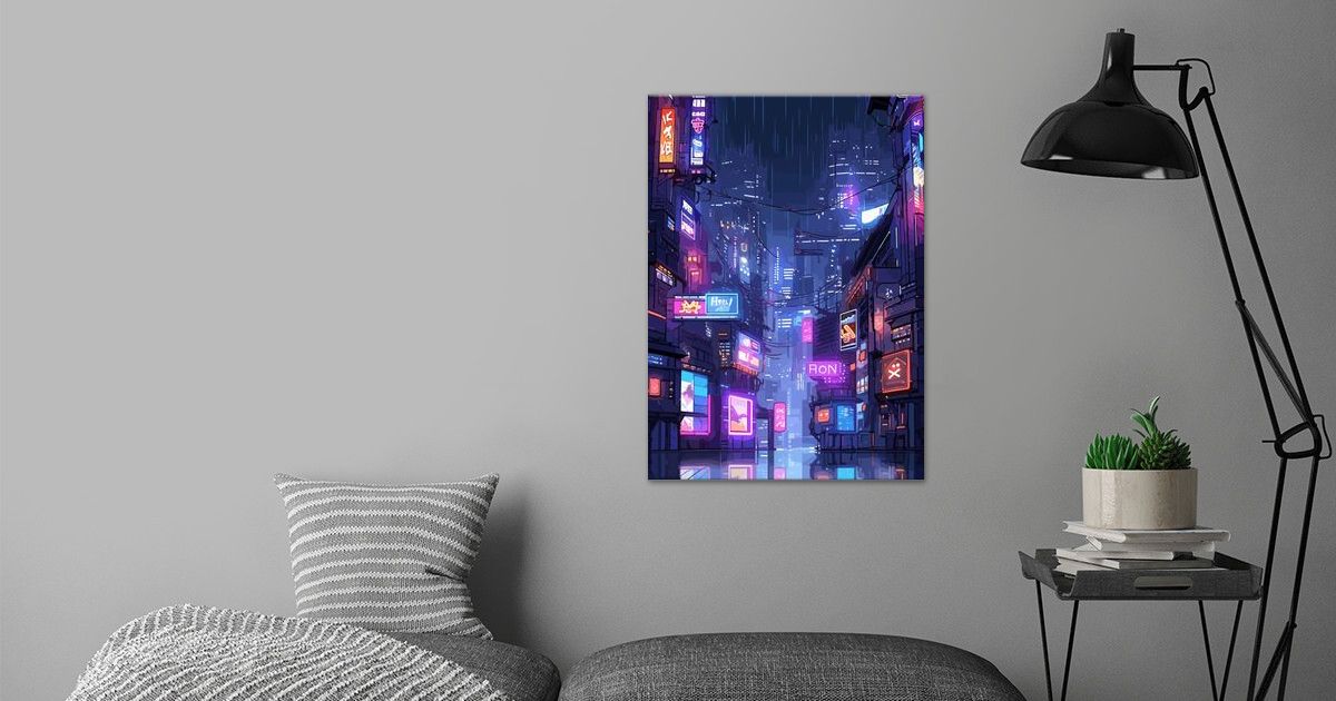 'Night Cyberpunk Cityscape' Poster by Art Jiyuu | Displate