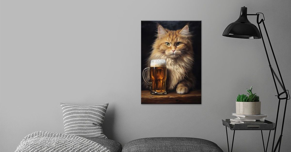 'Cat with his Beer in Pub' Poster by Priscilla Palmer | Displate